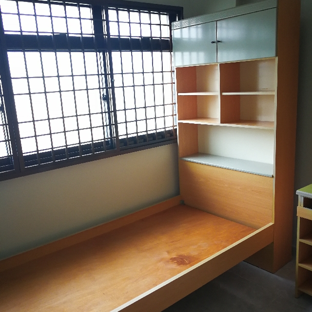 Bed With Inbuilt Cabinet, Furniture & Home Living, Furniture, Bed ...