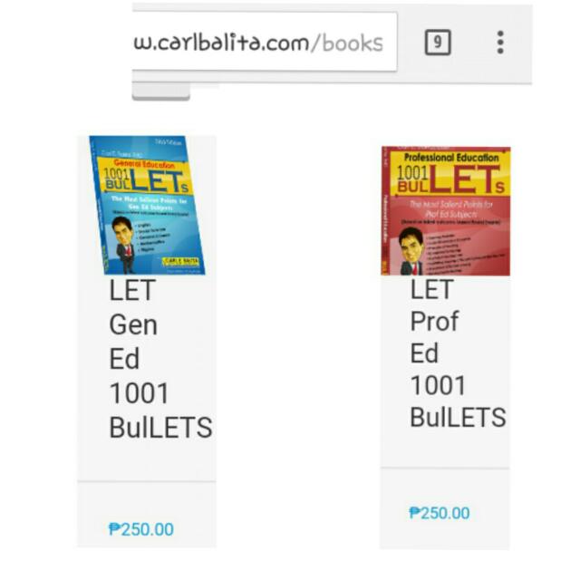 GEN.ED and PROF.ED LET REVIEWER CARL BALITA 1001 bulLETs, Hobbies ...