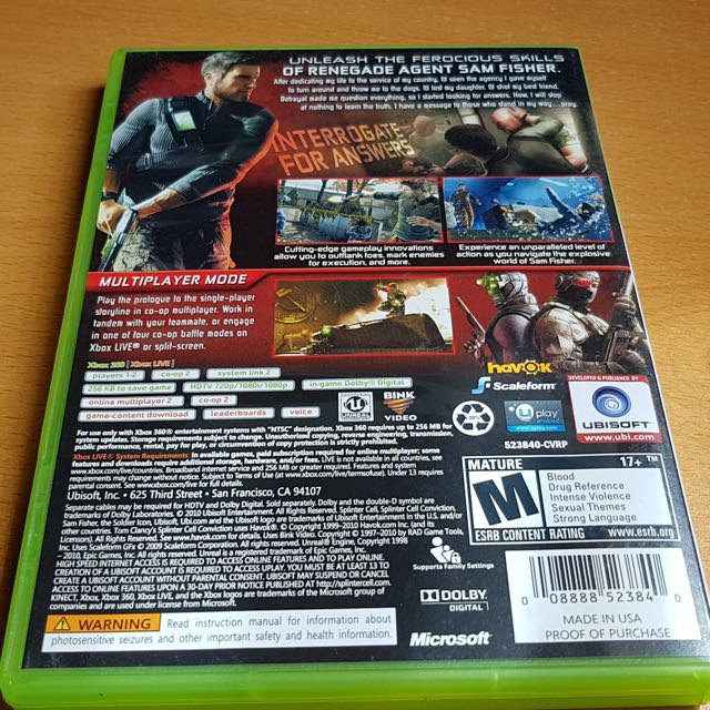 Xbox 360 Splinter Cell Conviction, Video Gaming, Video Games, Xbox on ...