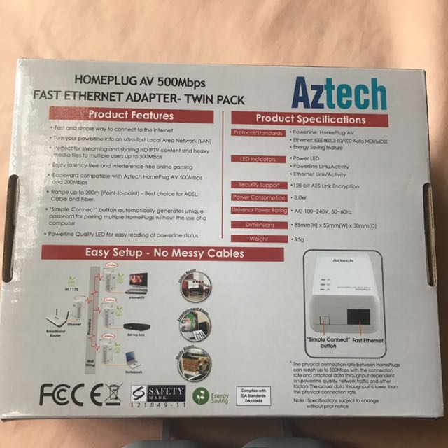 Aztech Homeplug AV500 Ethernet Adapter (Twin Pack), Computers & Tech ...