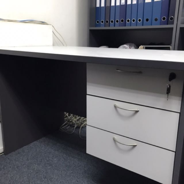 Office Table With 3 Fixed Drawers, Furniture & Home Living, Furniture ...