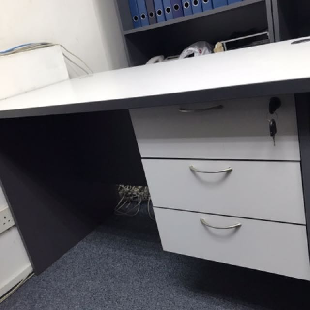 Office Table With 3 Fixed Drawers, Furniture & Home Living, Furniture ...