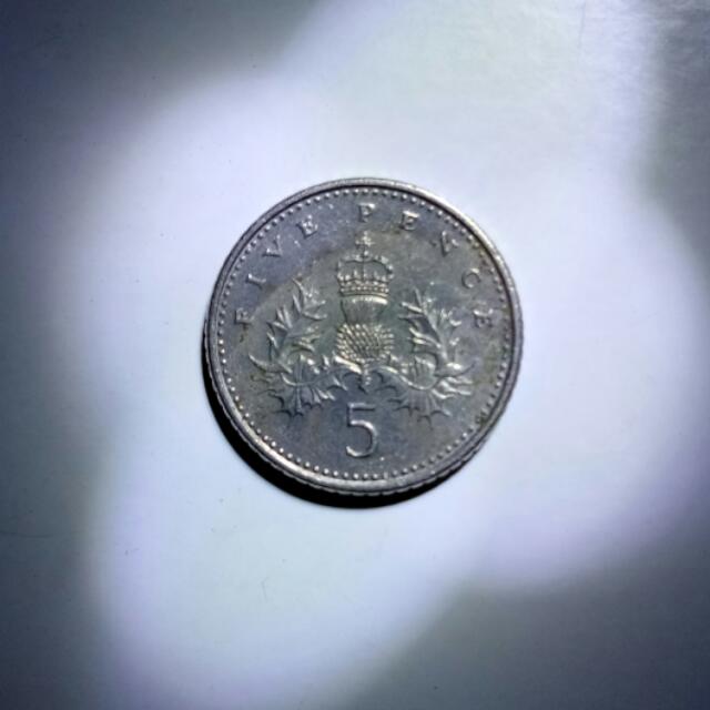 United Kingdom 5 Pence Coin 1990 Elizabeth II D.G.REG.F.D U.K Currency ...