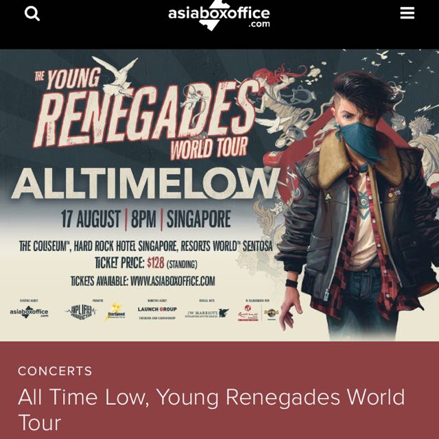 ALL TIME LOW SINGAPORE TICKET, Tickets & Vouchers, Local Attractions ...