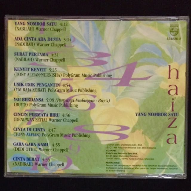 Haiza - Yang Nombor Satu CD (1996 Philips 1st Press), Hobbies & Toys, Music & Media, CDs & DVDs ...