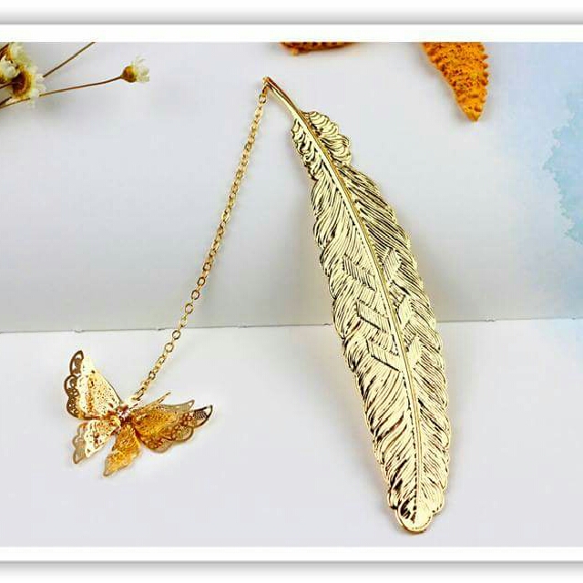 Gold Feather Bookmark With Butterfly, Hobbies & Toys, Stationery ...