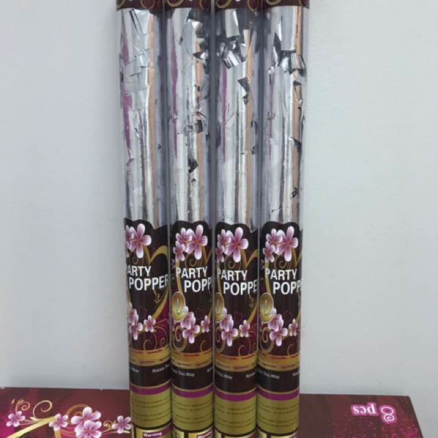 Party Popper 60cm Metallic Silver Flakes, Hobbies & Toys, Toys & Games ...