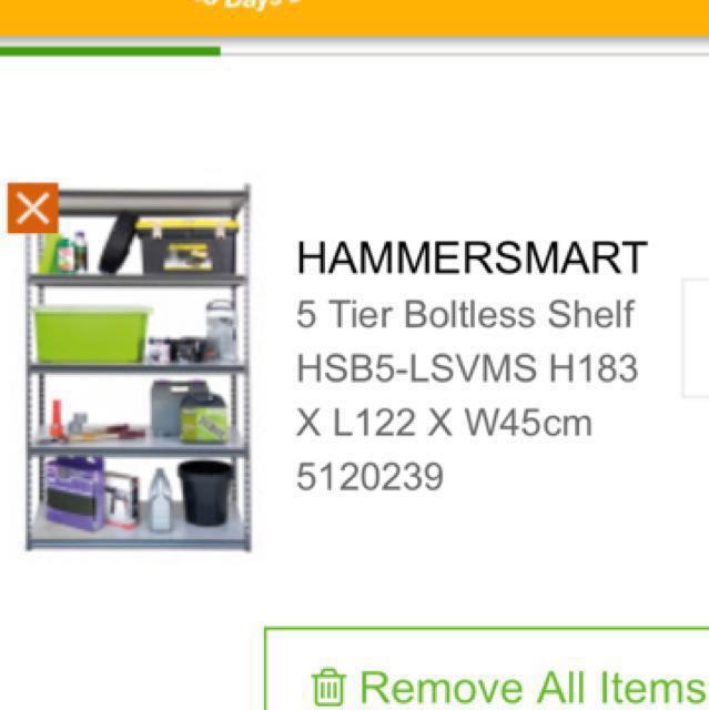 Hammersmart bolt less 5 tier shelf, utility shelf, heavy duty storage ...