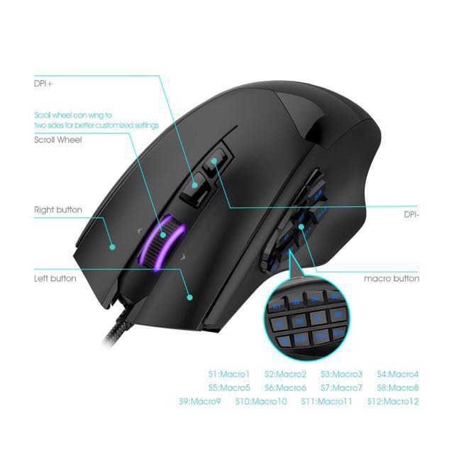HAVIT 12000 DPI 19 Programmable Buttons Optical Sensor Pixart PMW 3360 ...