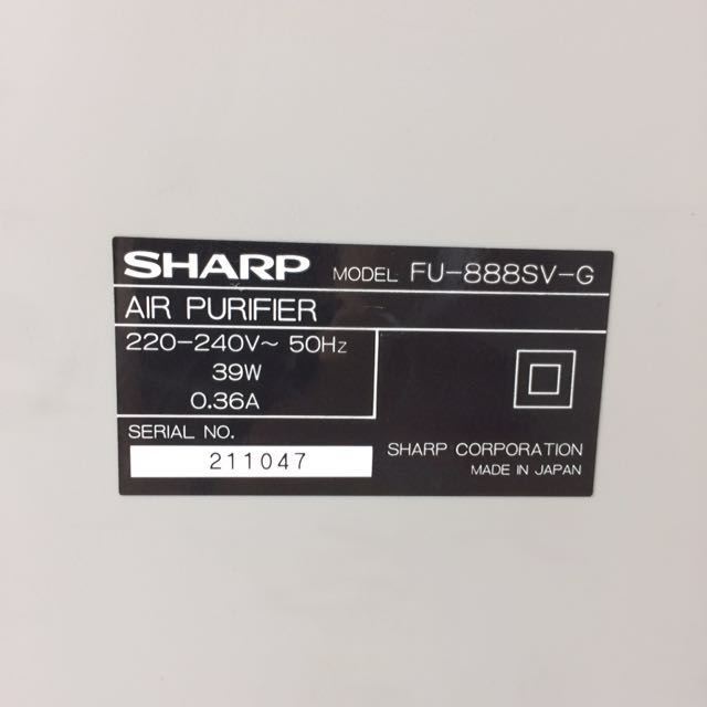 Sharp Ion Plasmacluster Air Purifier FU-888SV, TV & Home Appliances ...
