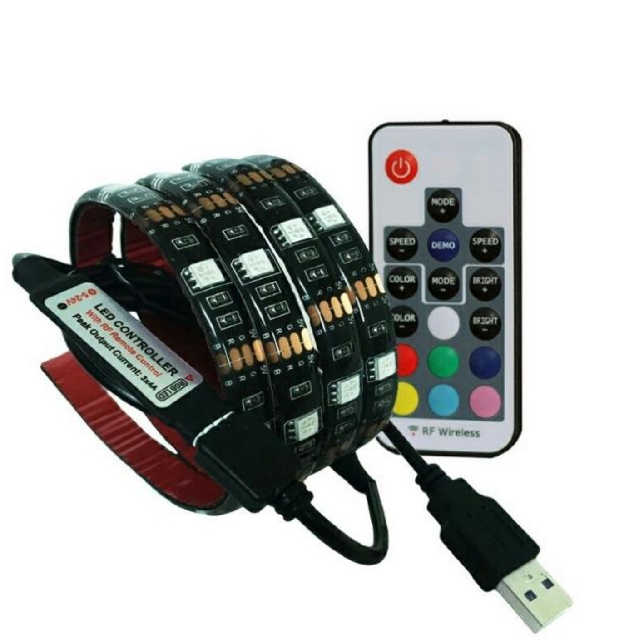 USB RGB LED Strip With Remote Control, Furniture & Home Living ...