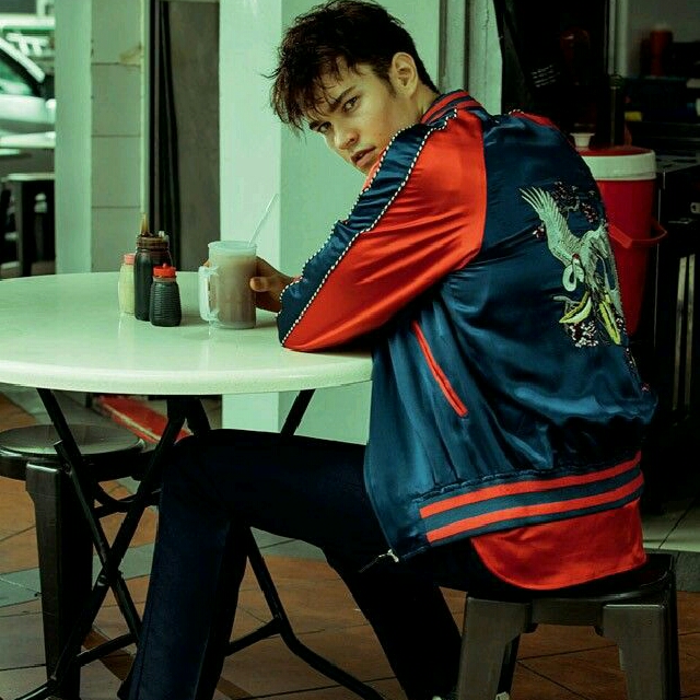 Yoins Red and Blue Mens Bomber javket with Embroidery Swan pattern, Men ...