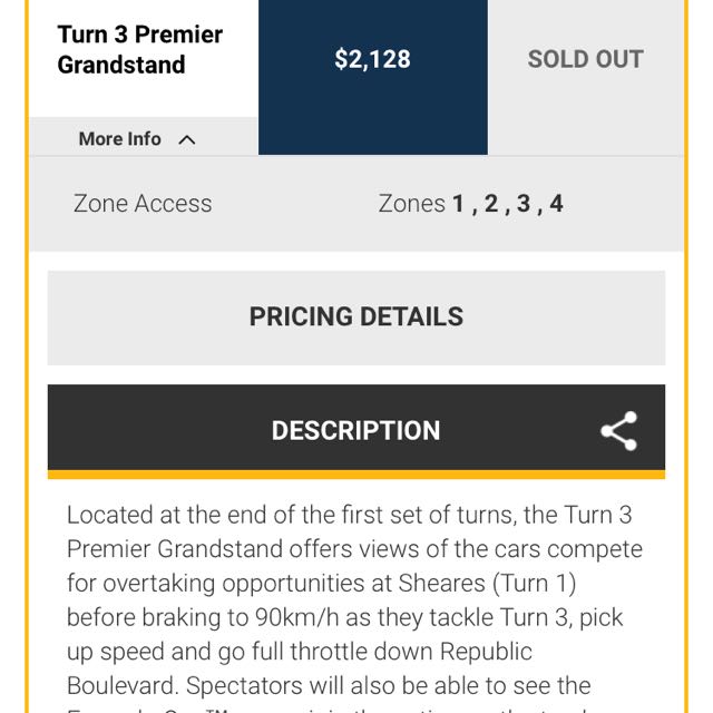 Turn 3 premier grandstand 3 day tickets ( 2 available ), Tickets ...