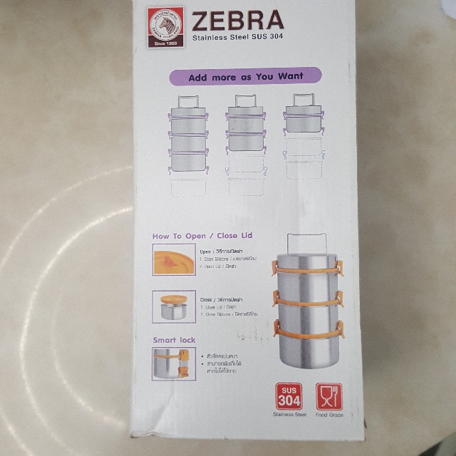 Zebra Stainless Steel Food container Tingkat, TV & Home Appliances ...