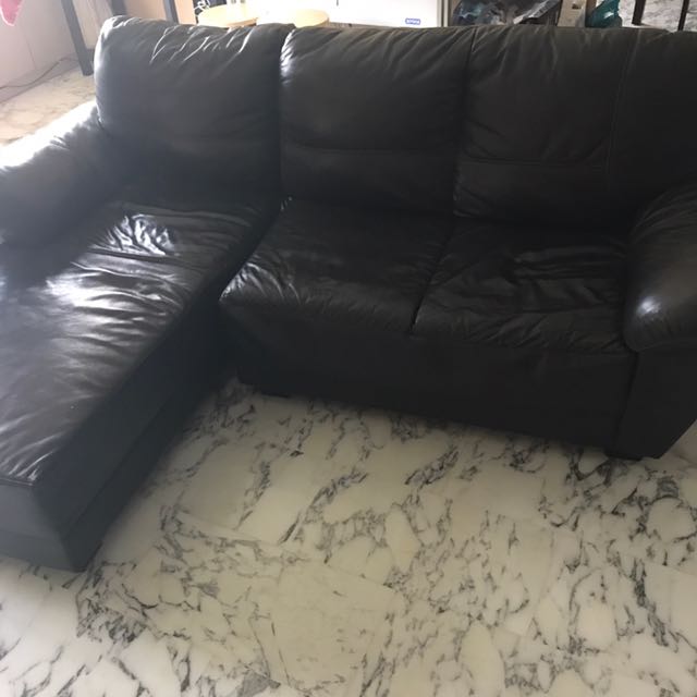 Half leather pocketed spring L shape sofa, Furniture & Home Living ...