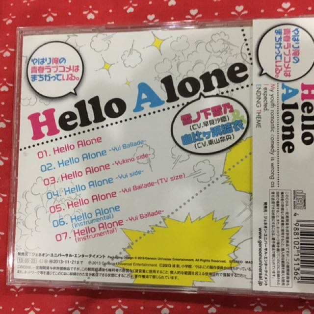 Oregairu Anime CD Album Hello Alone from Japan, Hobbies & Toys, Music ...