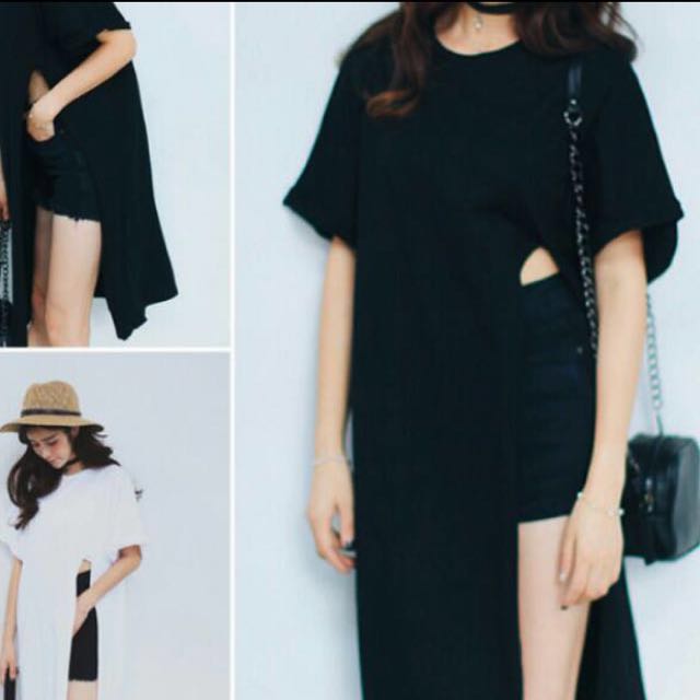 Black High Slit Shirt, Women's Fashion, Tops, Sleeveless on Carousell