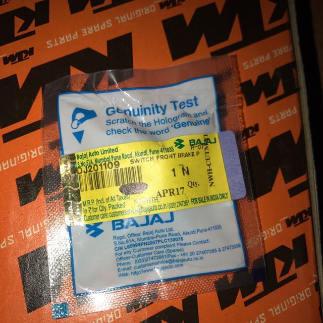 Ktm Duke/RC Front Brake Light Switch, Motorcycles, Motorcycle ...