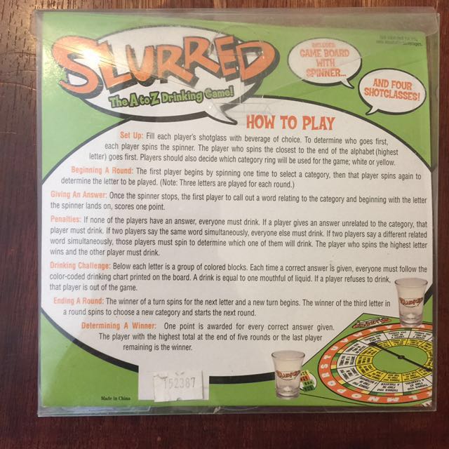 Slurred A to Z Drinking Game, Hobbies & Toys, Toys & Games on Carousell