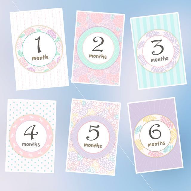 Baby Milestone Card Floral Designs (1st to 12th Months), Babies & Kids ...