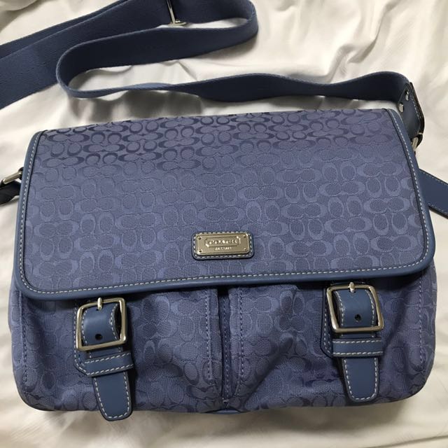Coach blue messenger bag, Luxury, Bags & Wallets on Carousell