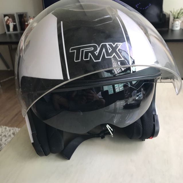 Trax black and white stripes helmet with shades, Motorcycles ...