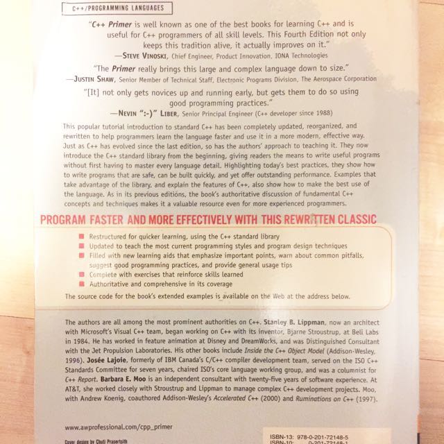 C++ Primer 4th Edition by Stanley Lippman, Josee Lajoie, Barbara Moo ...
