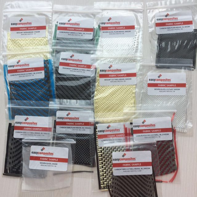 Composite samples by easycomposites, includes Kevlar, carbon fiber, and ...