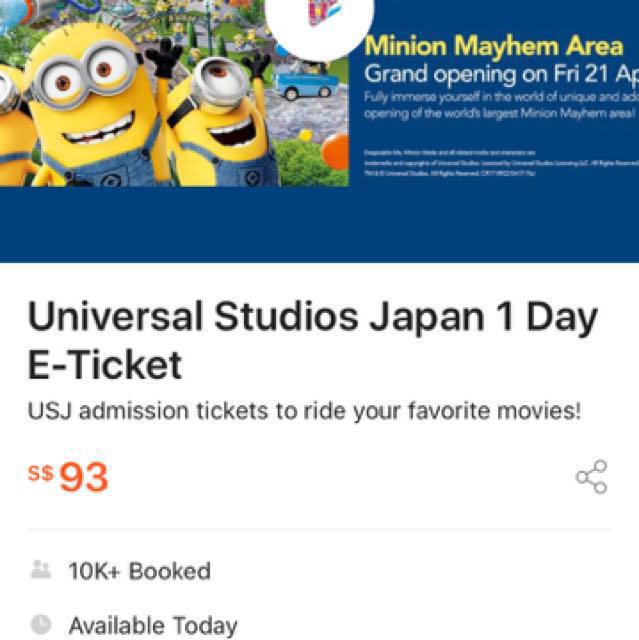 Universal Studio Japan (USJ) physical entry ticket x 5, Tickets ...