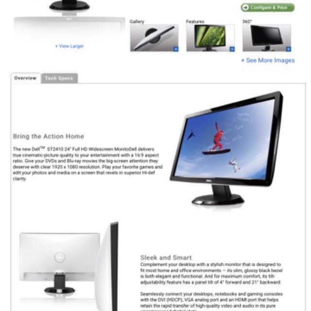 Dell ST2410b 24 inch Full HD Widescreen monitor, Computers & Tech ...