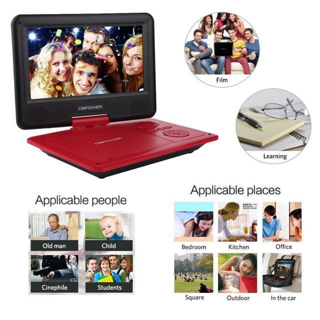 DBPOWER 9.5-Inch Portable DVD Player with Rechargeable Battery, SD Card ...