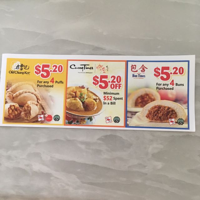 Voucher for Old Chang Kee, Curry Times, Bun Times, Tickets & Vouchers ...