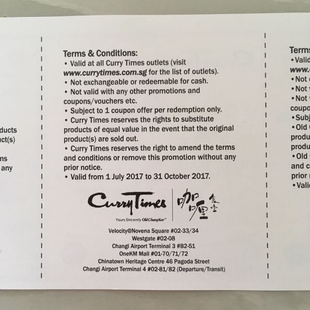 Voucher for Old Chang Kee, Curry Times, Bun Times, Tickets & Vouchers ...