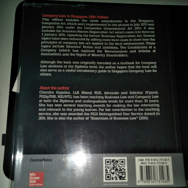 Company Law In Singapore Textbook Fifth Edition by Chandra Gopalan ...