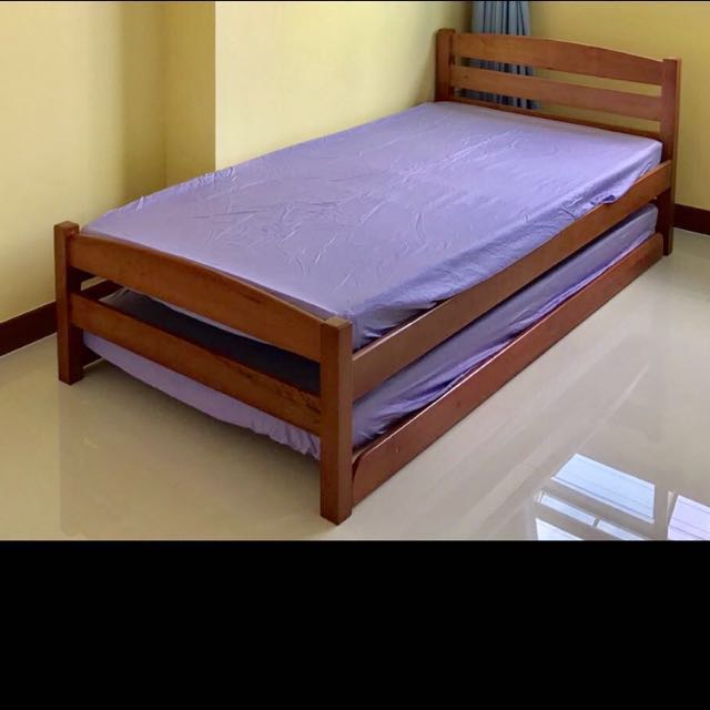 Double single size bed frame pull out with rollers, Furniture & Home ...