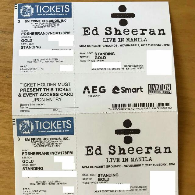 Ed Sheeran Divide Concert Tickets (Gold), Tickets & Vouchers, Event ...