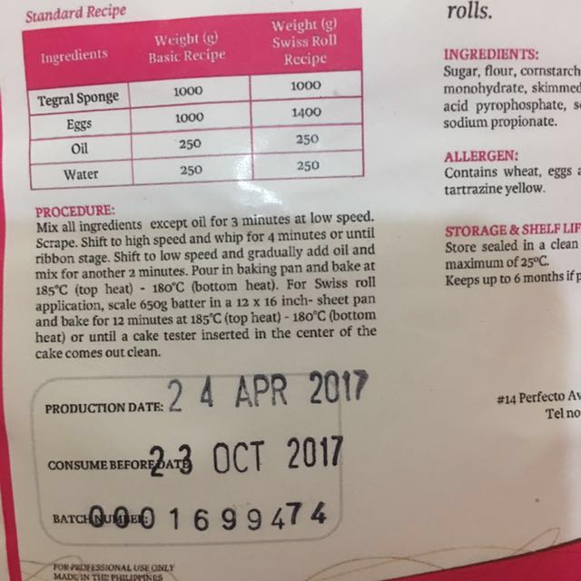 Puratos Tegral Sponge Cake Mix, 1KG, Food & Drinks, Homemade Bakes on ...