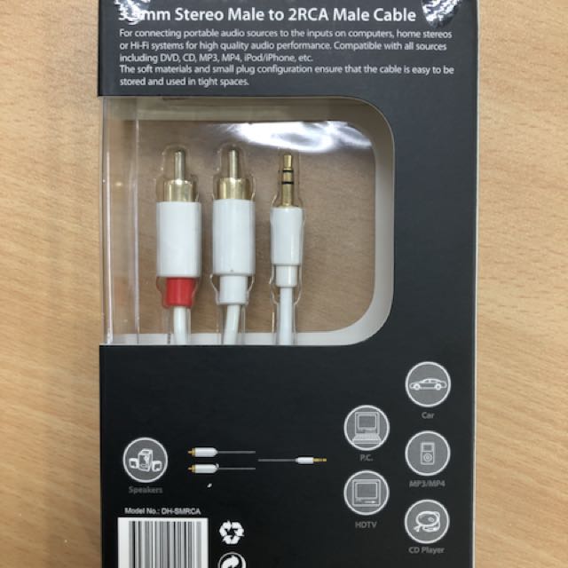 3.5mm stereo male to 2 RMA male cable, Audio, Portable Audio ...