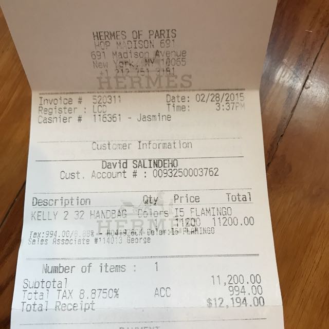 hermes receipt paris