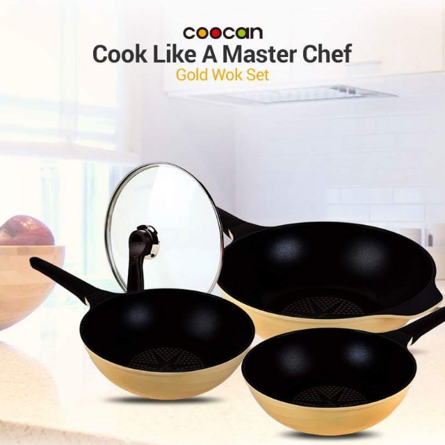 Coocan Gold Wok Pan, Furniture & Home Living, Kitchenware & Tableware ...
