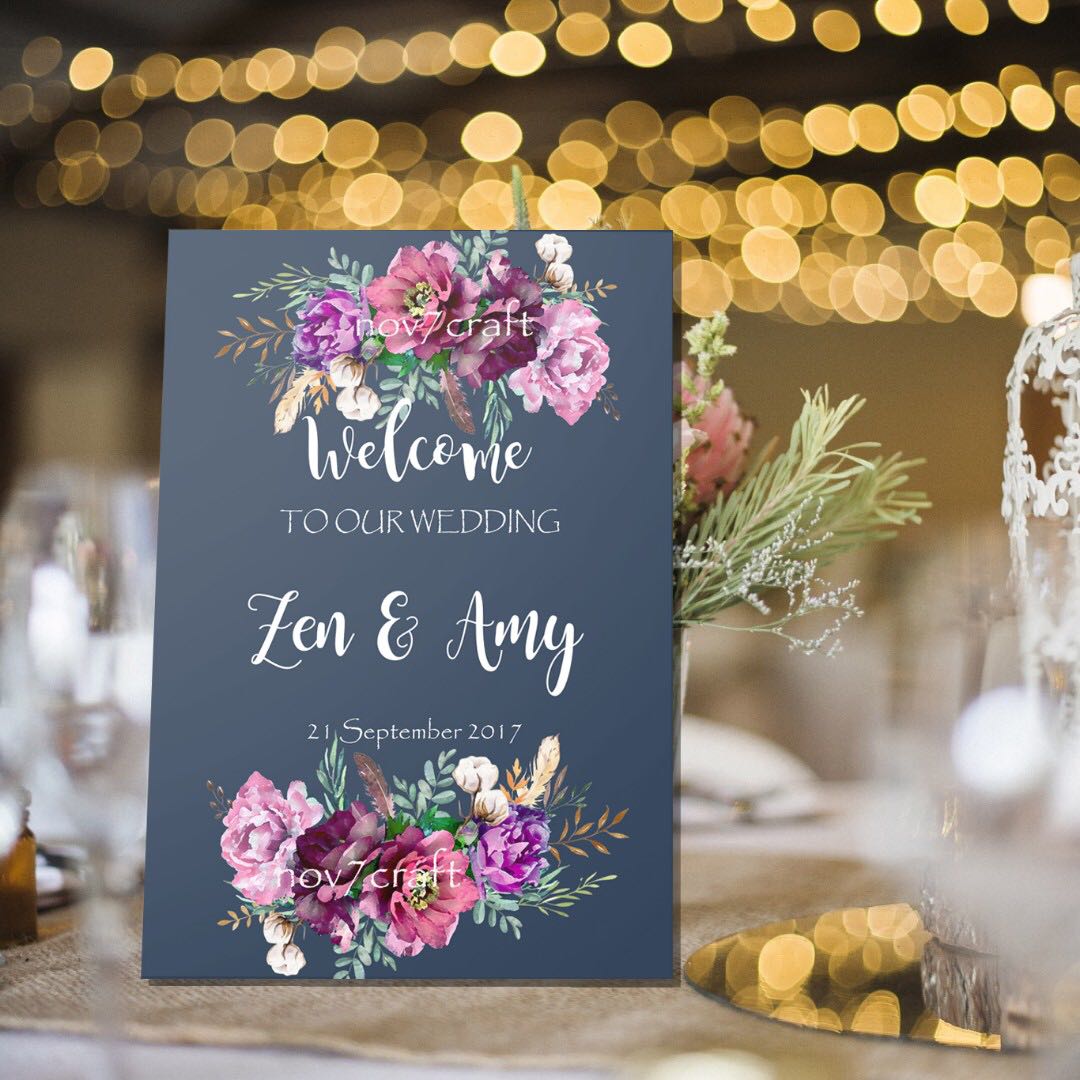Rustic Darkwood Floral Wedding Board Signboard, Hobbies & Toys ...