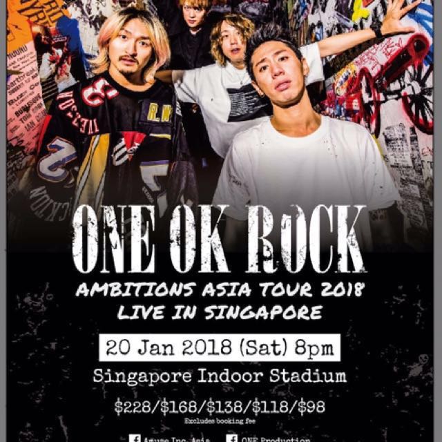 ONE OK ROCK SINGAPORE 2x STANDARD ROCK ZONE TICKET, Entertainment ...