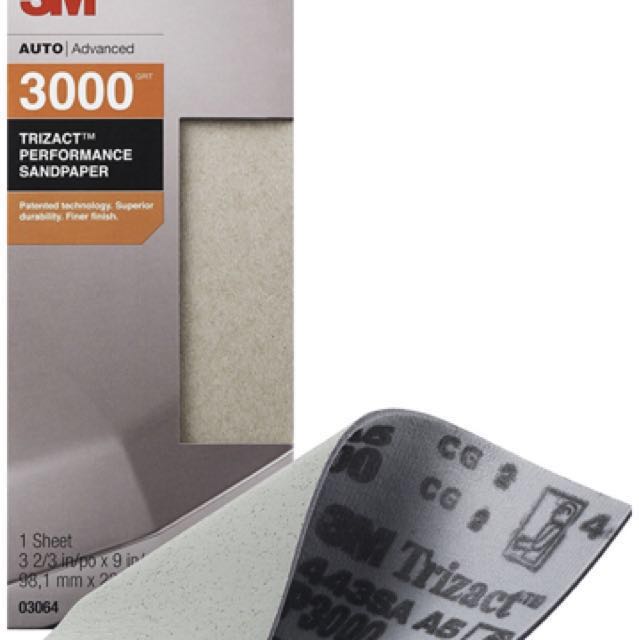 3M 03064 Trizact 3-2/3" x 9" 3000 Grit Performance Sandpaper, Car ...
