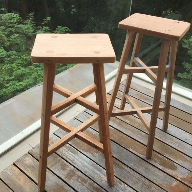 Rare 80s Handmade wooden high stool - outdoor / indoor, Furniture ...