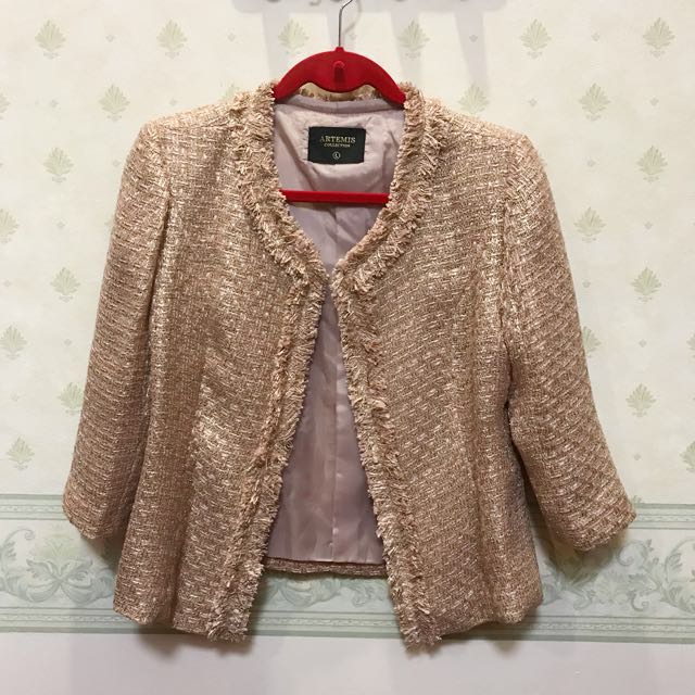 Peach Gold Tweed Jacket, Women's Fashion, Dresses & Sets, Traditional ...