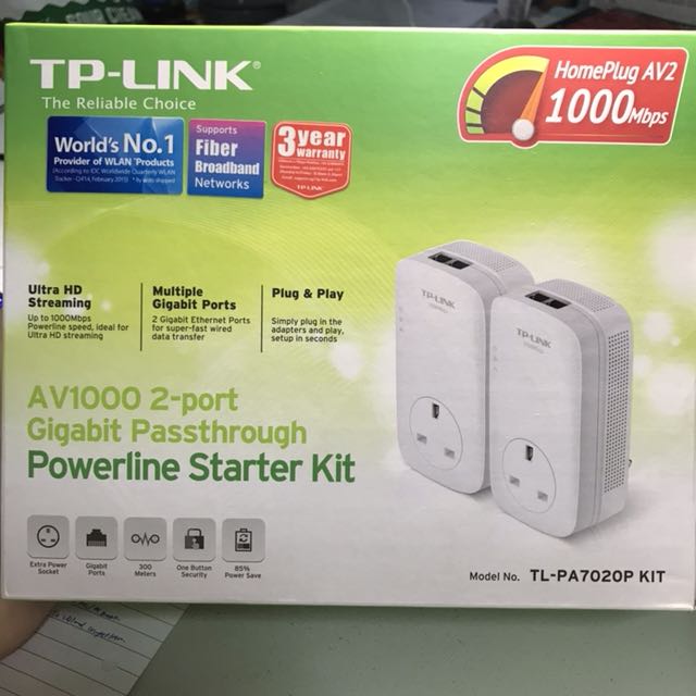 TP LINK AV1000 Gigabit Passthrough Powerline Kit, Computers & Tech ...