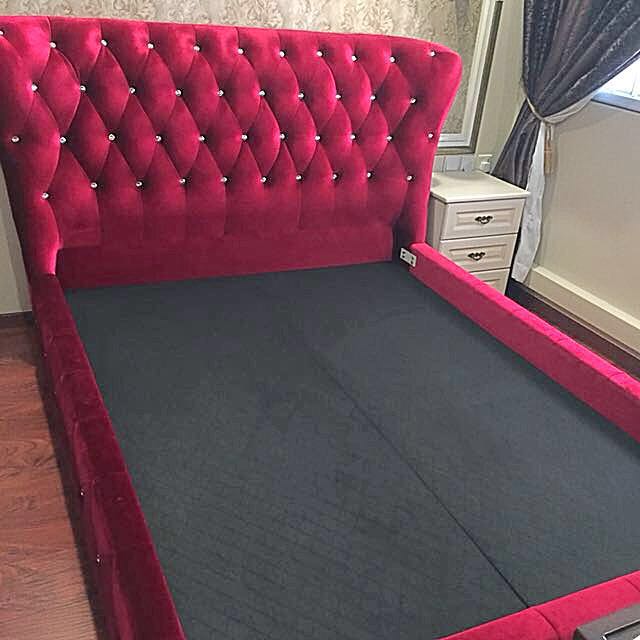 Victorian Queen Bed Frame Velvet Red, Furniture & Home Living ...