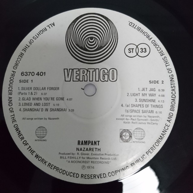 Nazareth - Rampant LP Vinyl Record 70's Rock Vertigo Swirl rare ...