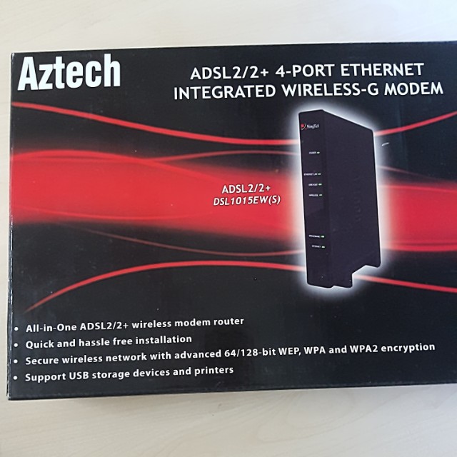 Aztech ADSL2/2+ 4-Port Ethernet Integrated Wireless-G Modem Router ...