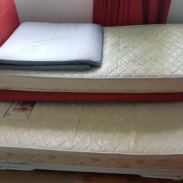 Pre-loved Red Super Single Bed With Pullout, Furniture & Home Living ...
